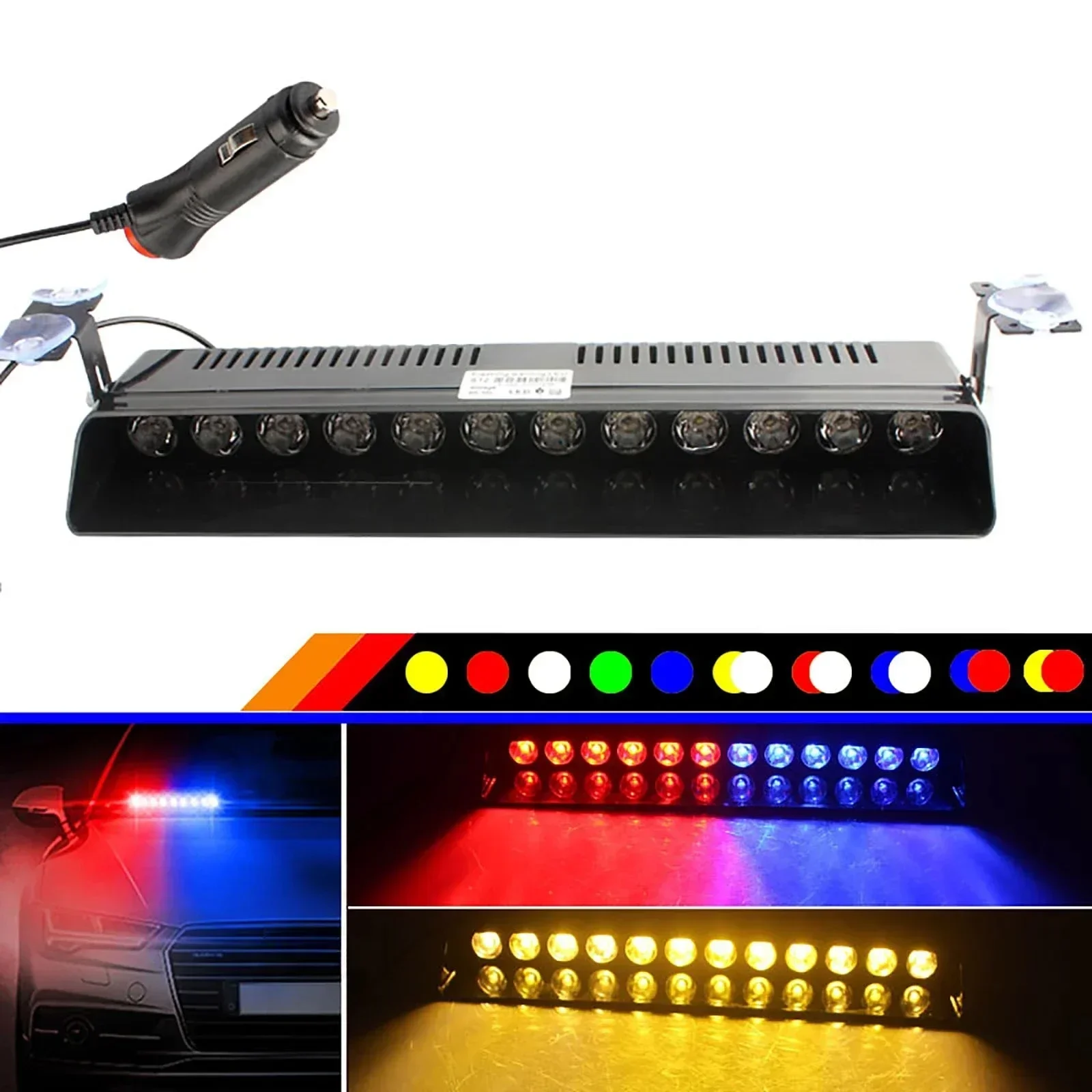 Car-LED-Light-S12-12LED-Suction-Cup-Strobe-Police-Lights-12V-Car-Front ...
