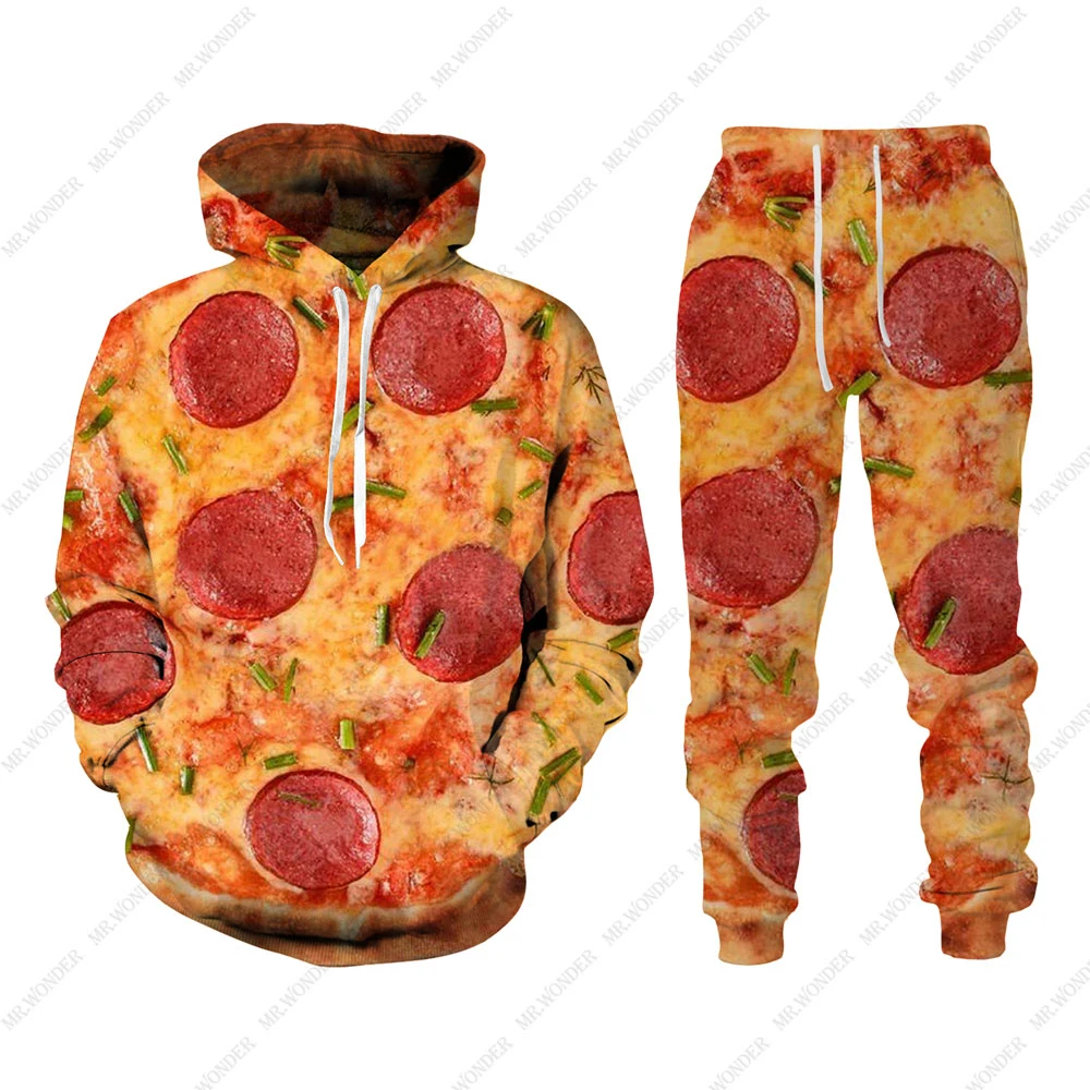 Novelty Pizza Food 3D Print Men's Tracksuit Set Casual Hoodie+Pants ...