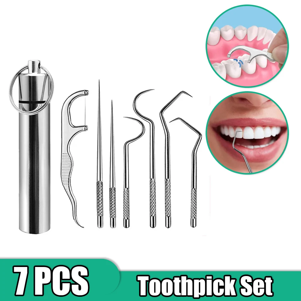 304-Stainless-Steel-Toothpick-Set-Reusable-Toothpicks-Tooth-Flossing ...