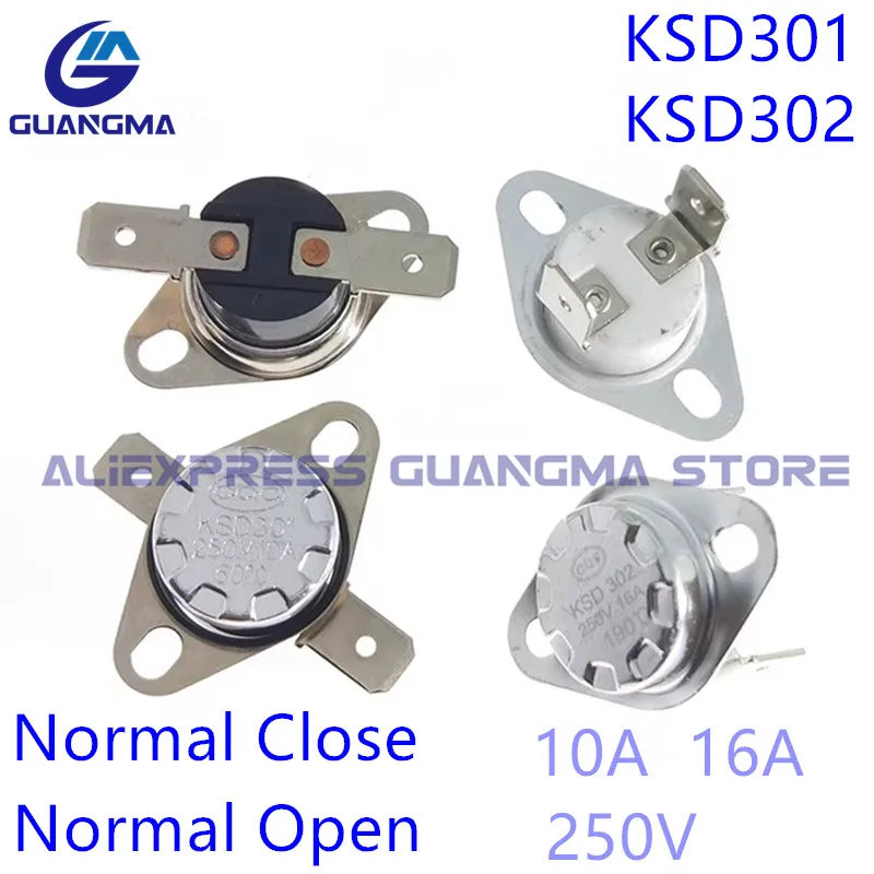 1 個 KSD301 KSD302 10A 16A 250V セラミックノーマルクローズオープン温度スイッチ熱制御 40C 50C 70C ...
