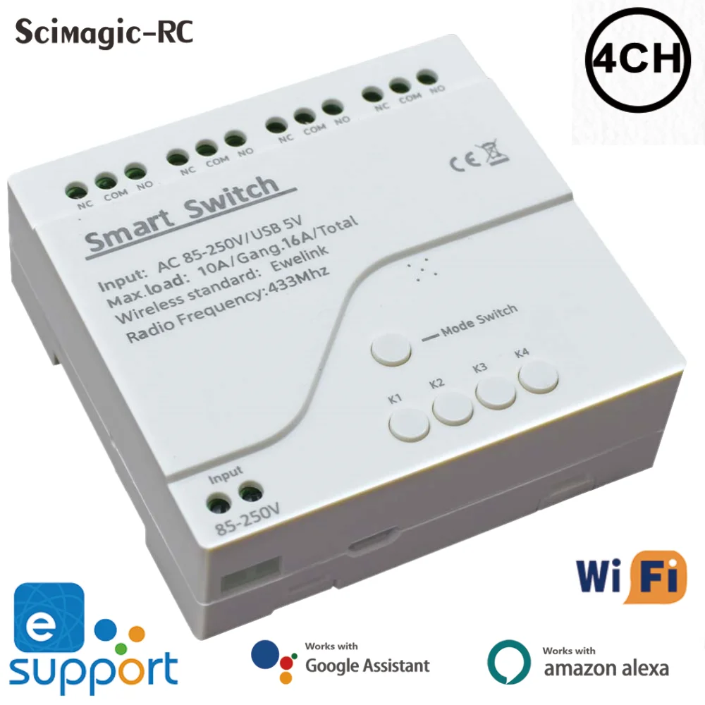 eWeLink 4CH Smart Wifi Relay Module On Off Controller APP/Remote ...