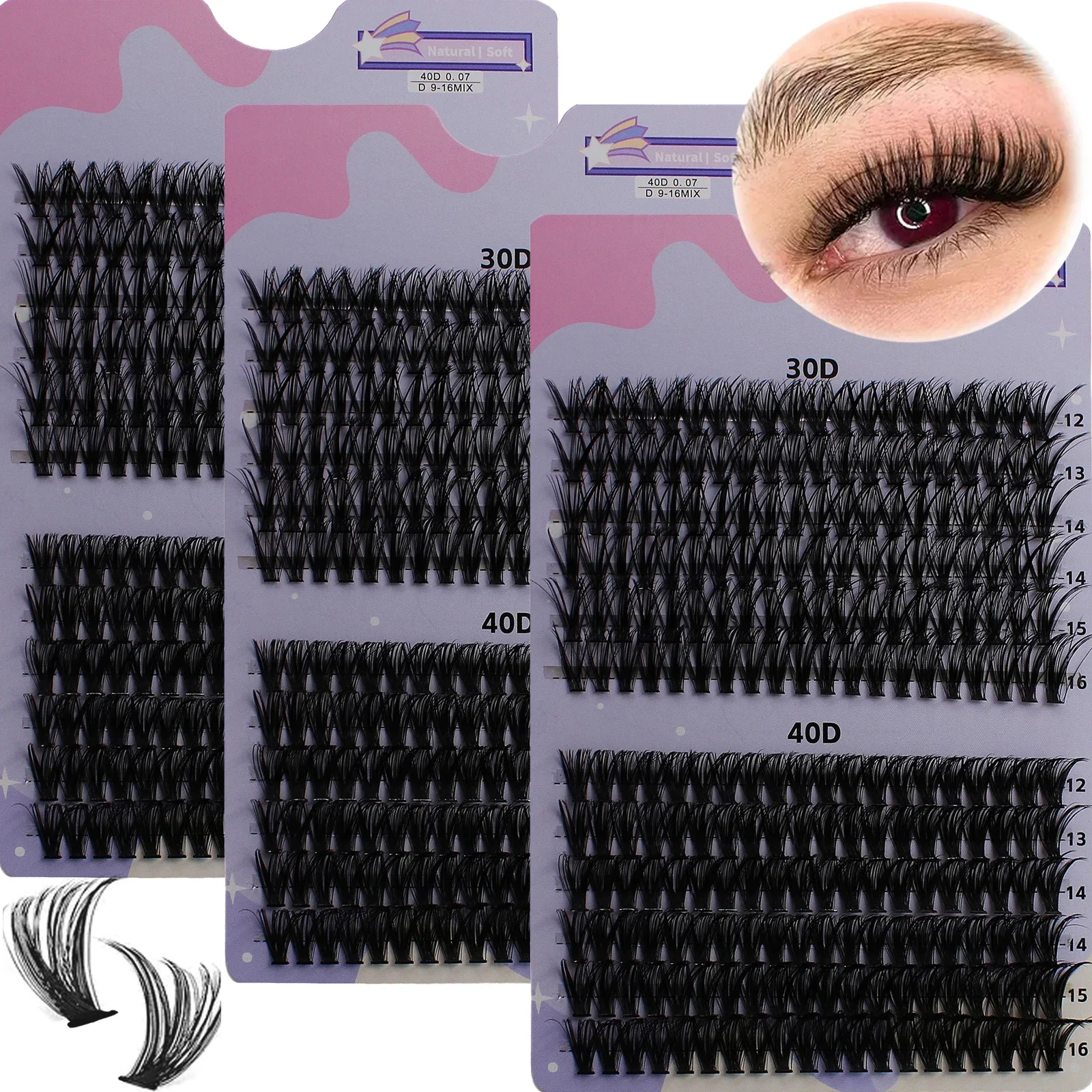 3Pack 30/40D 12-16mm Mix D Curl Cluster Lashes Extensions Clusters ...