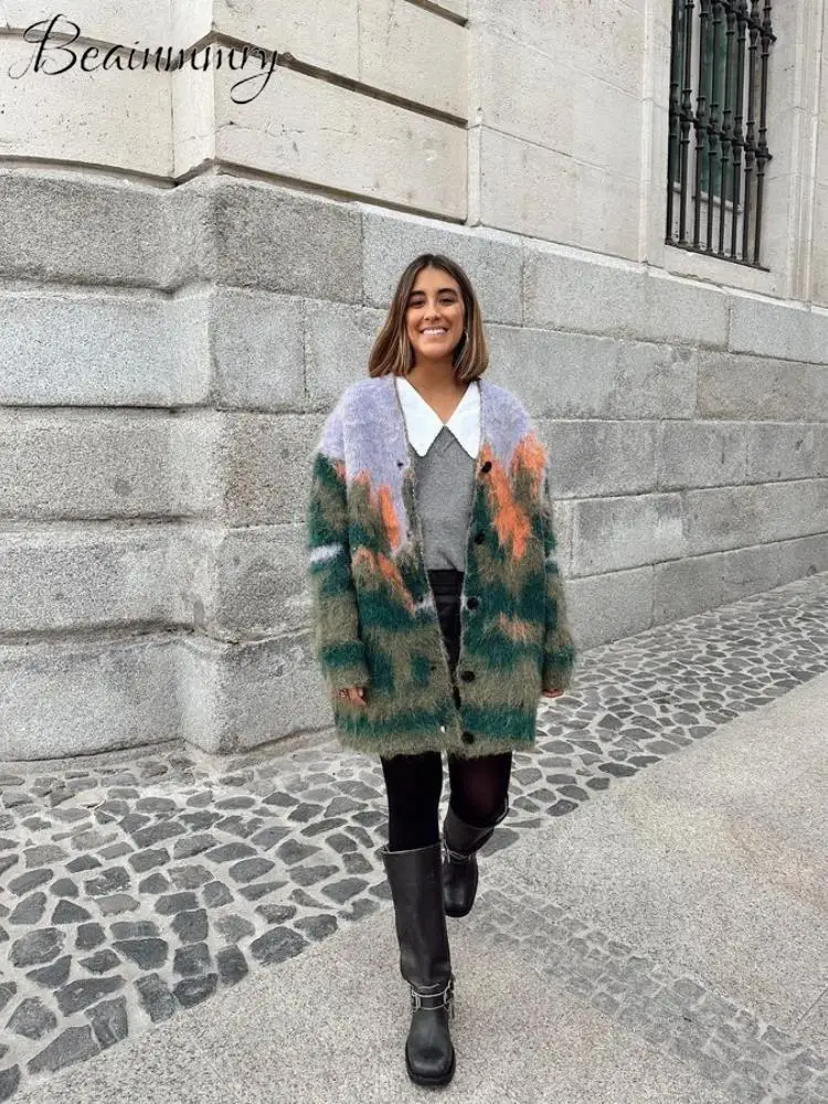 C-rdigan-te-ido-con-corbata-de-pintura-de-paisaje-para-mujer-su-ter-con ...