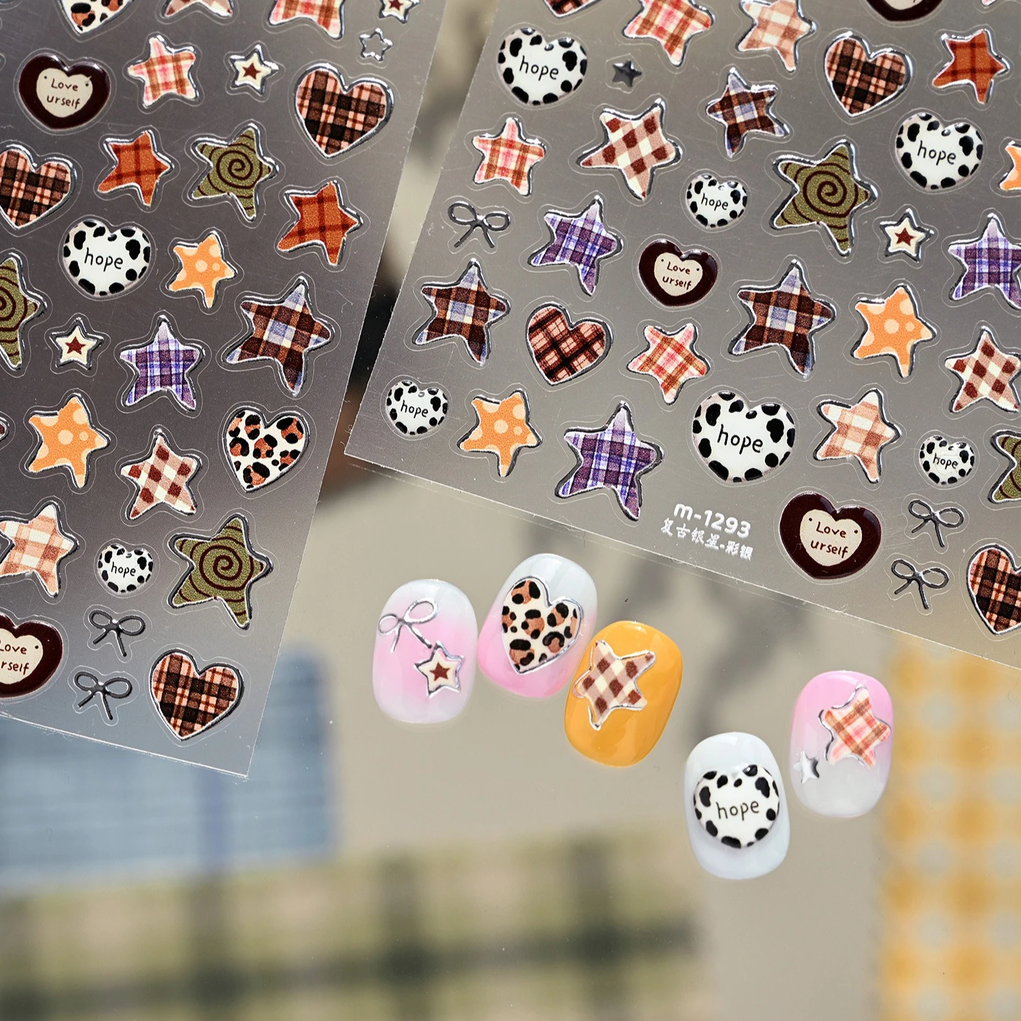 Vintage Pentagram Love Heart Five-pointed Star Leopard Print Grid ...
