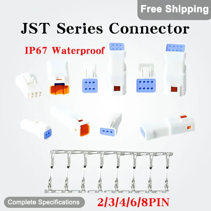 10PCS-JST-Series-Connector-2-3-4-6-8PIN-IP67-Waterproof-Wiring-Harness-Connector-Electrica ...