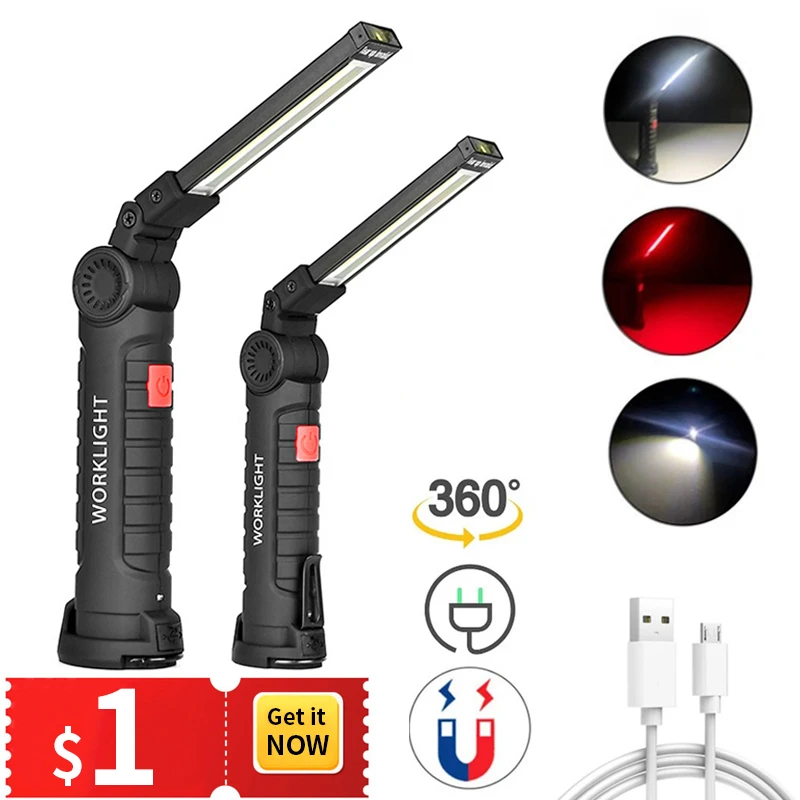 Portable Cob Led Work Light Usb Rechargeable Waterproof Magnetic ...