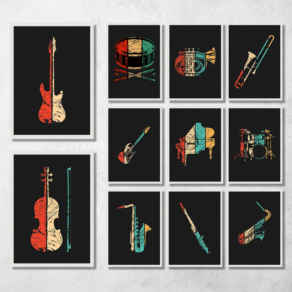 Retro Musical Instrument Artistic Abstraction Poster Canvas Printing ...