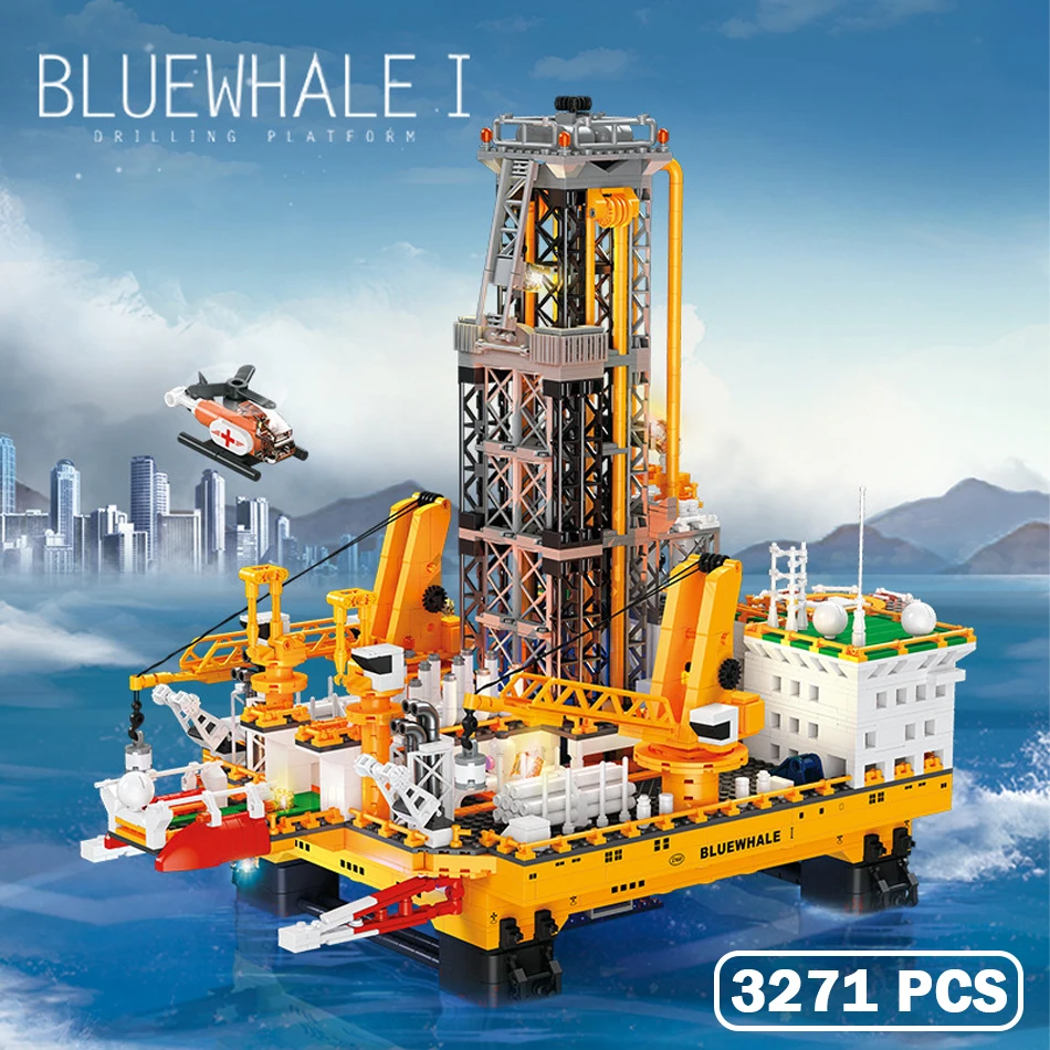 3271Pcs-Blue-Whale-No-1-Offshore-Oil-Drilling-Platform-Building-Blocks ...