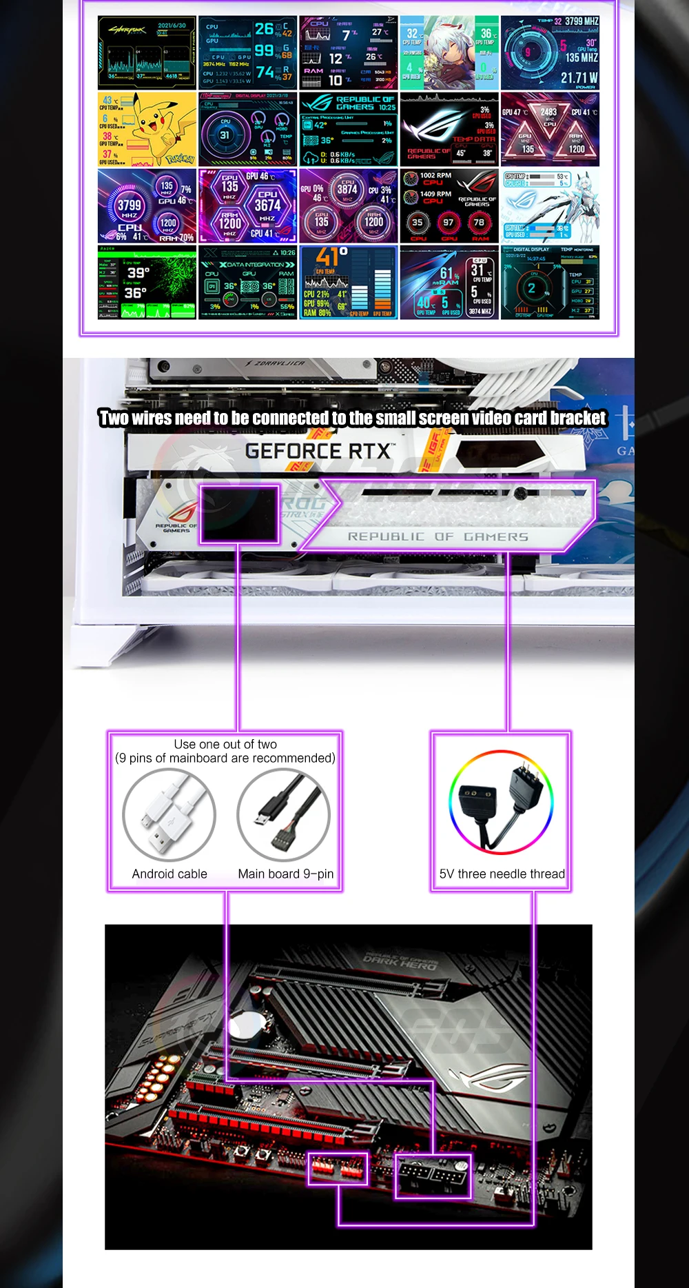 GPU Bracket With Display VGA Graphic Card Holder Gundam MSI AORUS ROG ...