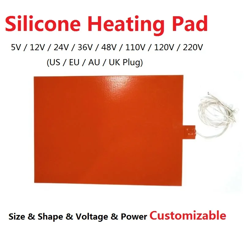 5V 12V 24V 110V 220V Electric Silicone Rubber Heating Pad 3M Adhesive ...