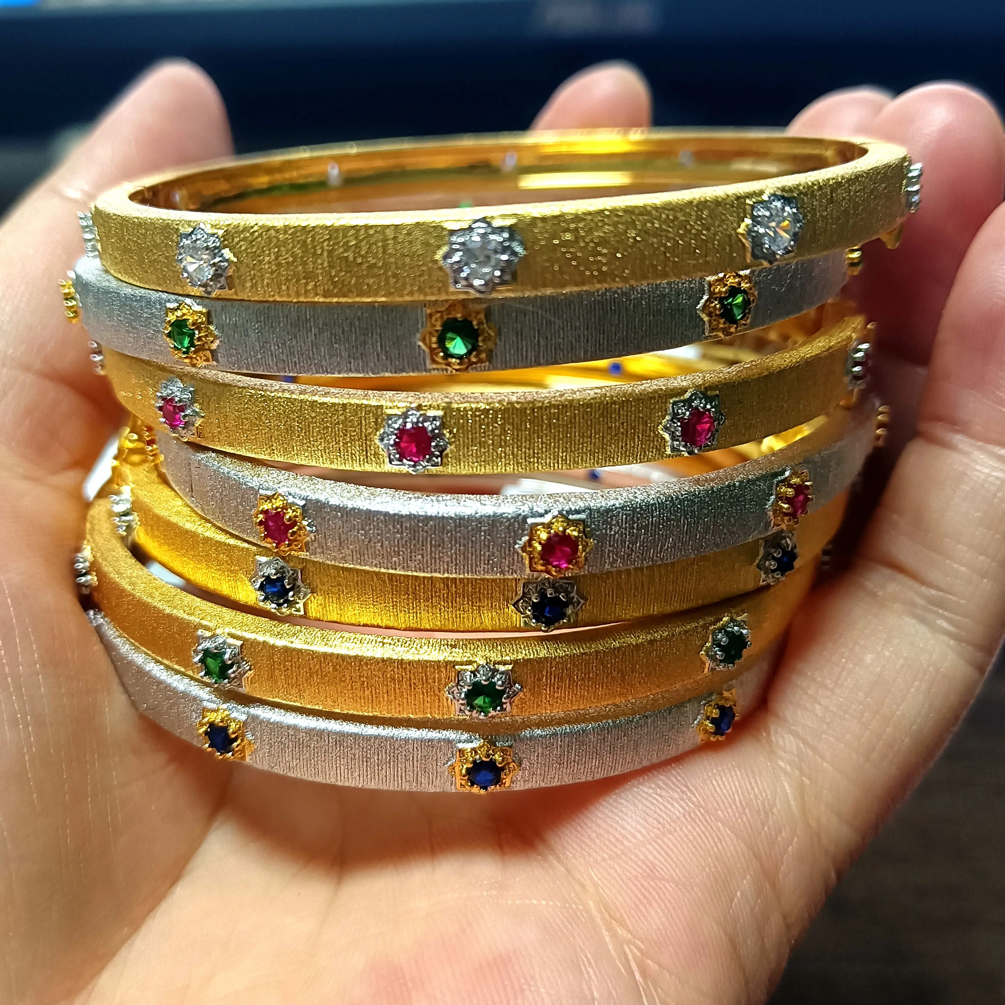 ZOCA-925-Sterling-Silver-Ancient-Gold-Colored-Stone-Bangle-Wire-Drawing ...