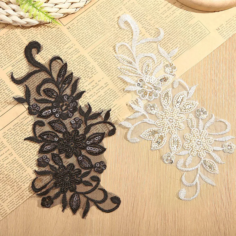1Pairs-Lace-Applique-Patch-Golden-Flower-Embroidery-Lace-Trim-Fabric ...