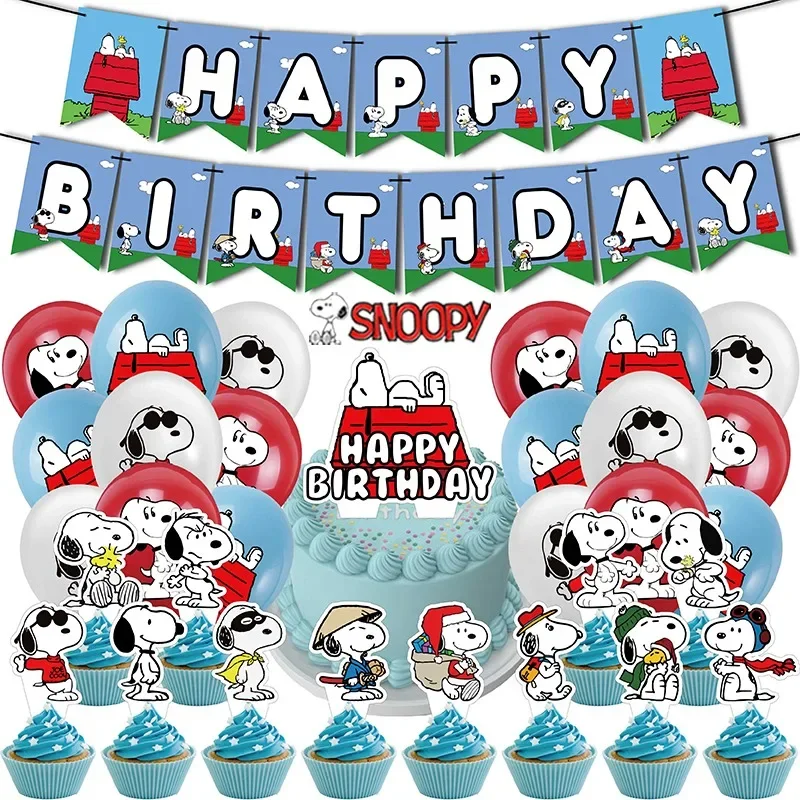 Snoopy-Birthday-Party-Decorations-Disposable-Tableware-Set-Cake-Flag ...