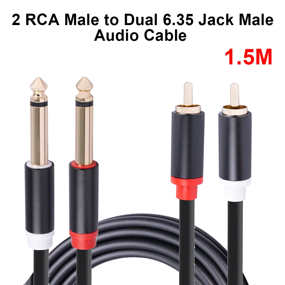 1-5M-Dual-RCA-Male-to-6-35mm-Jack-Male-Audio-Cable-Speaker-Mixer ...