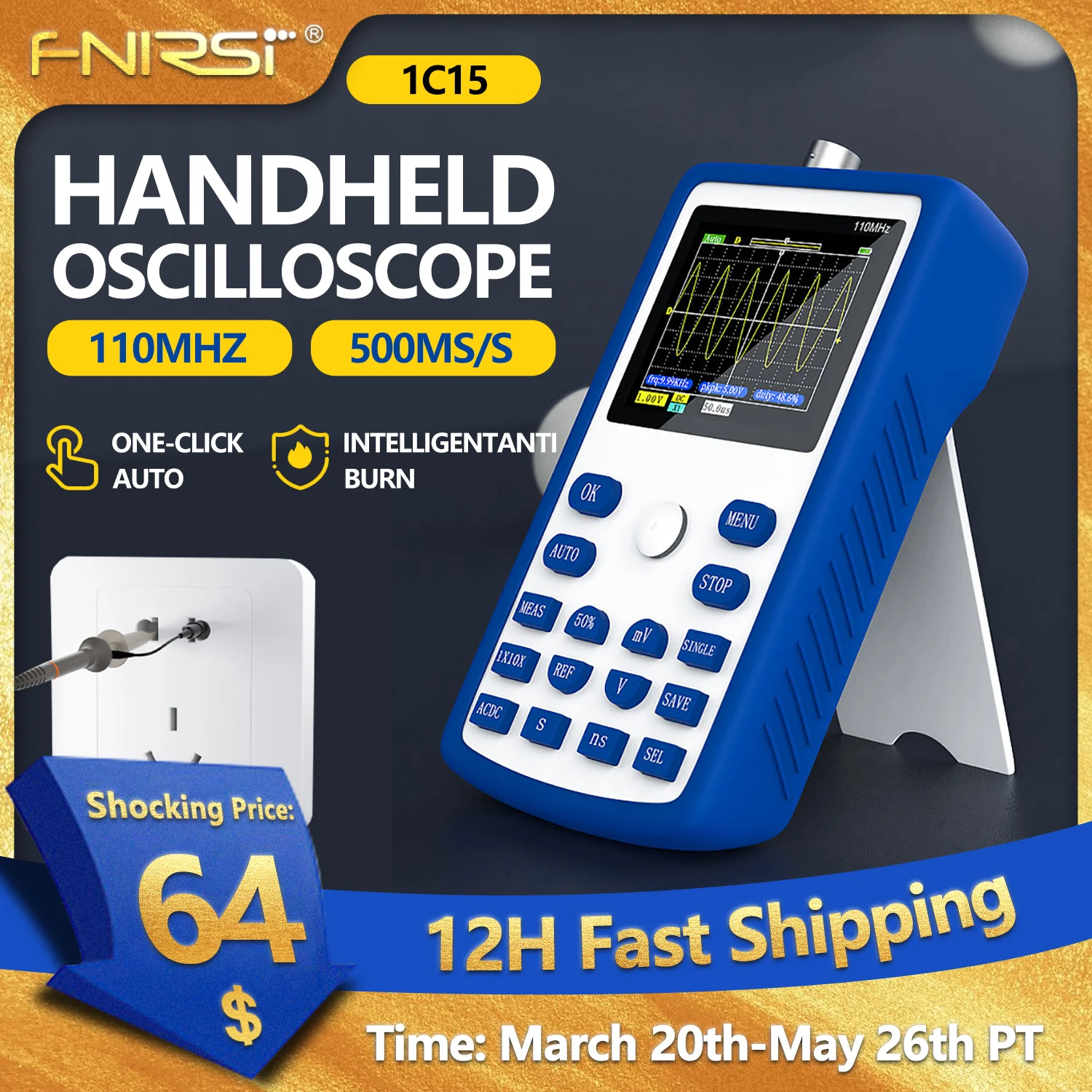 FNIRSI 1C15 Professional Digital Oscilloscope 500MS/s Sampling Rate ...