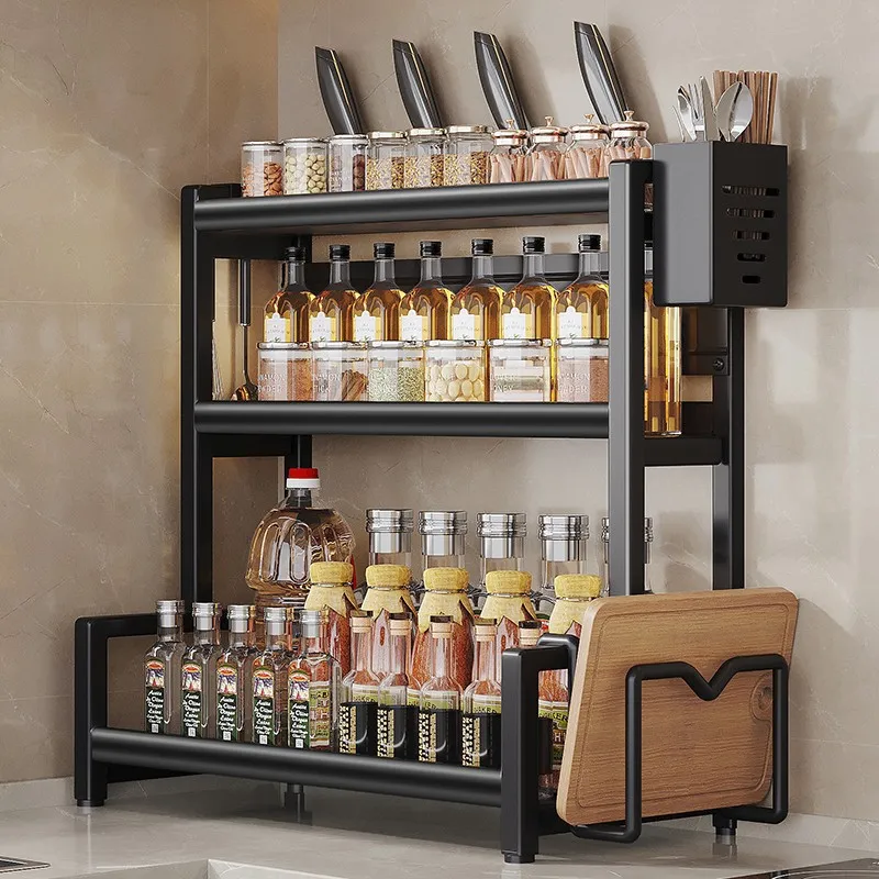 Kitchen-Countertop-Multi-layer-Carbon-Steel-Storage-Rack-Knife-Spoon ...