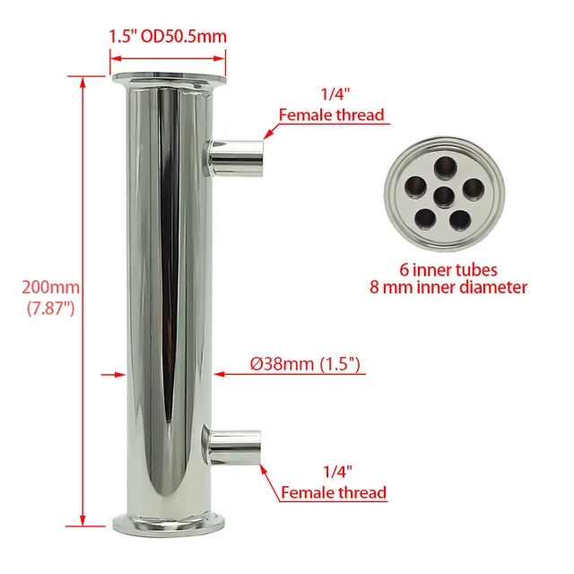 Dephlegmator 1.5" 38mm(OD51mm)304Stainless Steel Reflux Condenser ...
