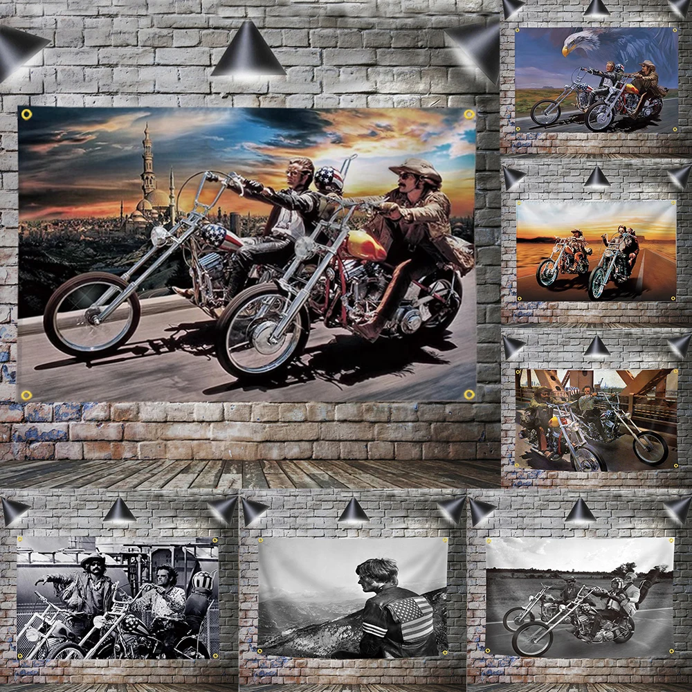 Easy-Motorcycle-Riders-Poster-Flag-Banner-Vintage-Home-Bar-Garage ...