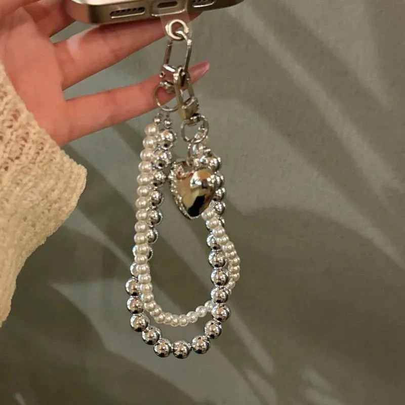 1Pc Korean INS Cute Love Heart Pearl Bead Phone DYM Charm Pendant ...