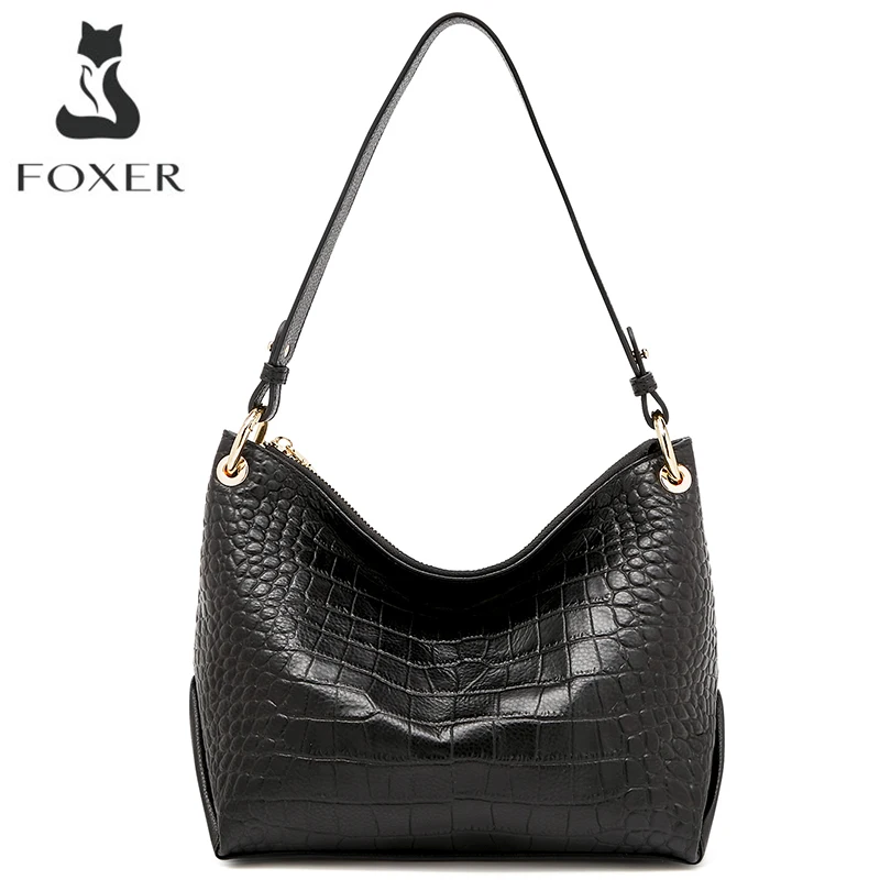 FOXER Women Shoulder Bags Split Leather Underarm Bag Fashion Retro ...