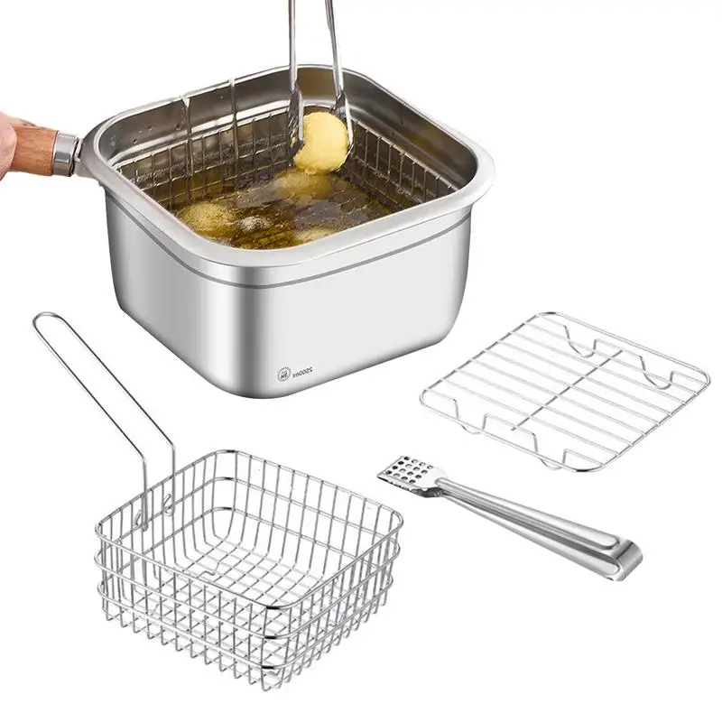 Camping Pot Set Portable Picnic 2.5L Deep Fryer Pot Stainless Steel ...