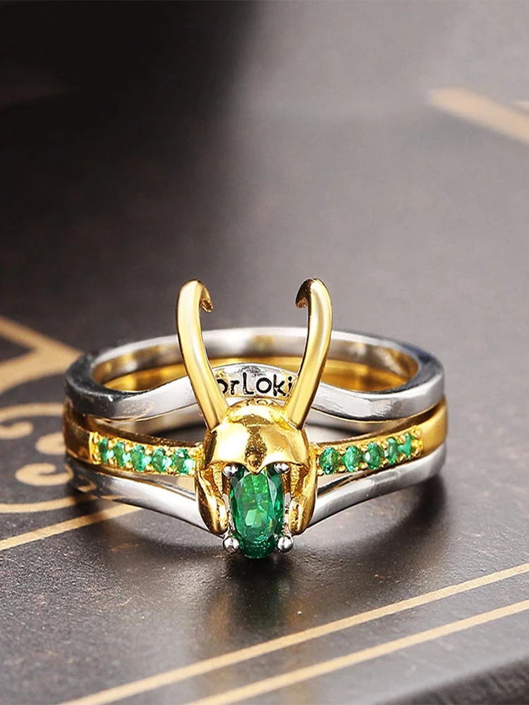 Three-In-One Loki Ring Helmet Thor Logo Sliver Gold-plating Rings ...