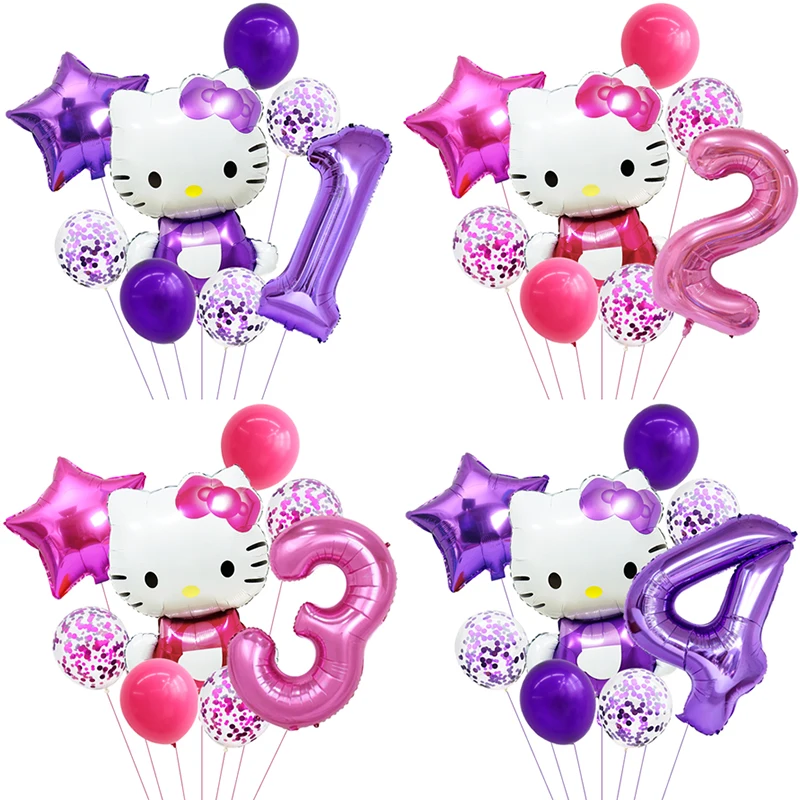 Juego de globos de aluminio de Hello Kitty para niños, globos de látex ...