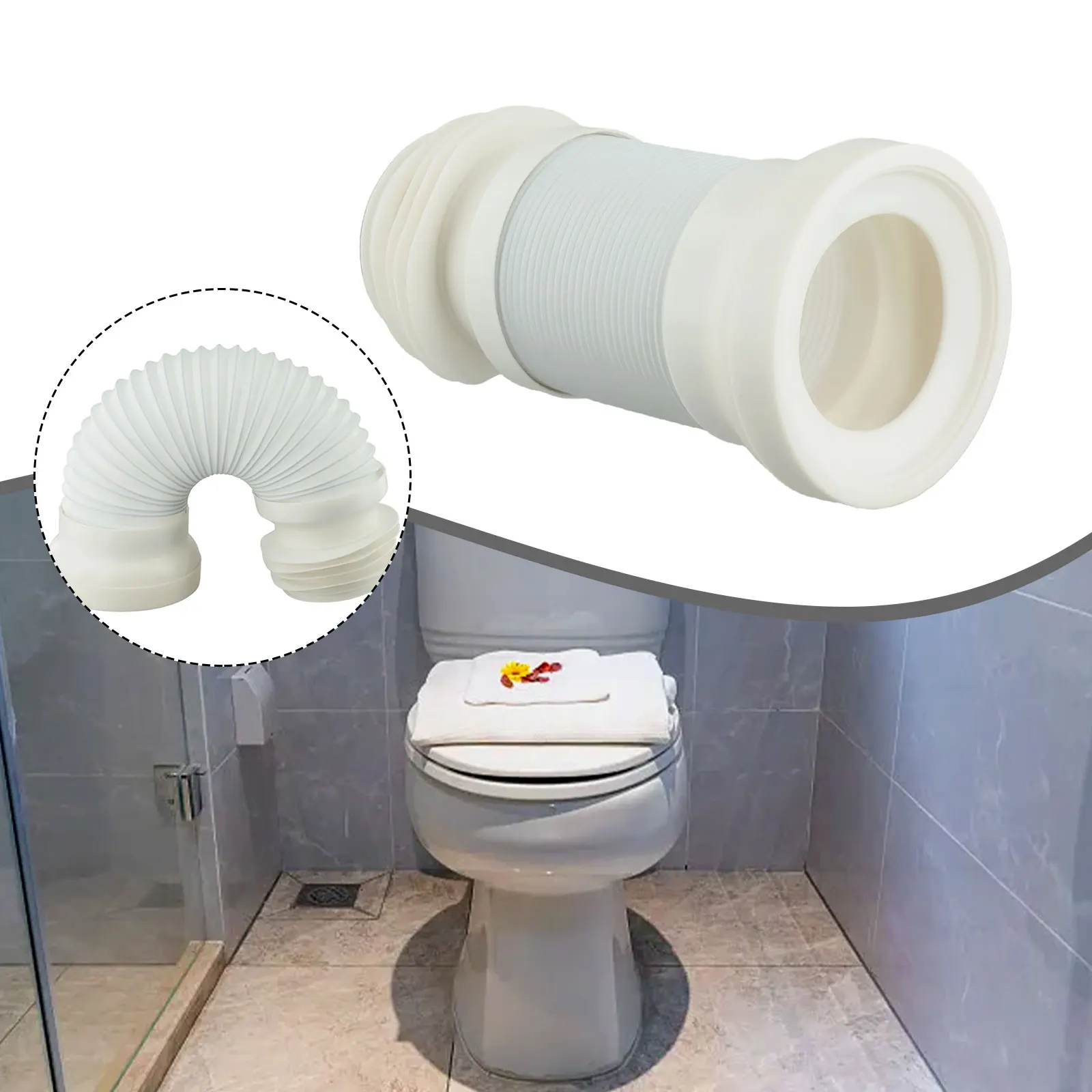 White-PVC-Connector-Flexible-WC-Pan-Connector-Flexi-Toilet-Waste-Long ...