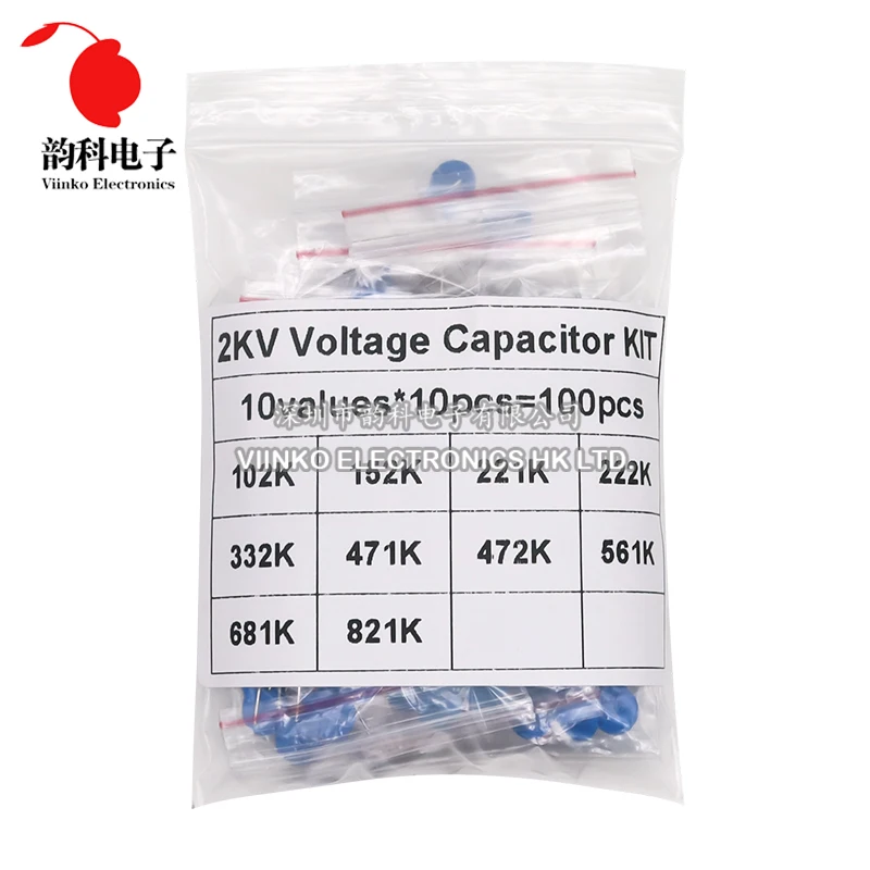 100pcs 2KV High Voltage Ceramic Capacitor Assortment Kit 2KV 102K 152K ...
