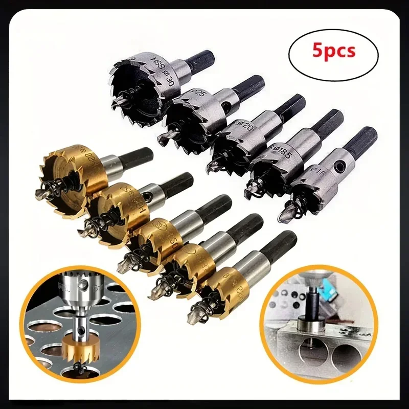 HSS-Hole-Saw-Set-Kit-Titanium-Coated-Drill-Bit-Drilling-Crown-for-Metal ...