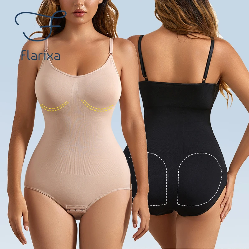 Flarixa Seamless Bodyshaper Women Bodysuit Open Crotch Shapewear Postpartum Tummy Control ...