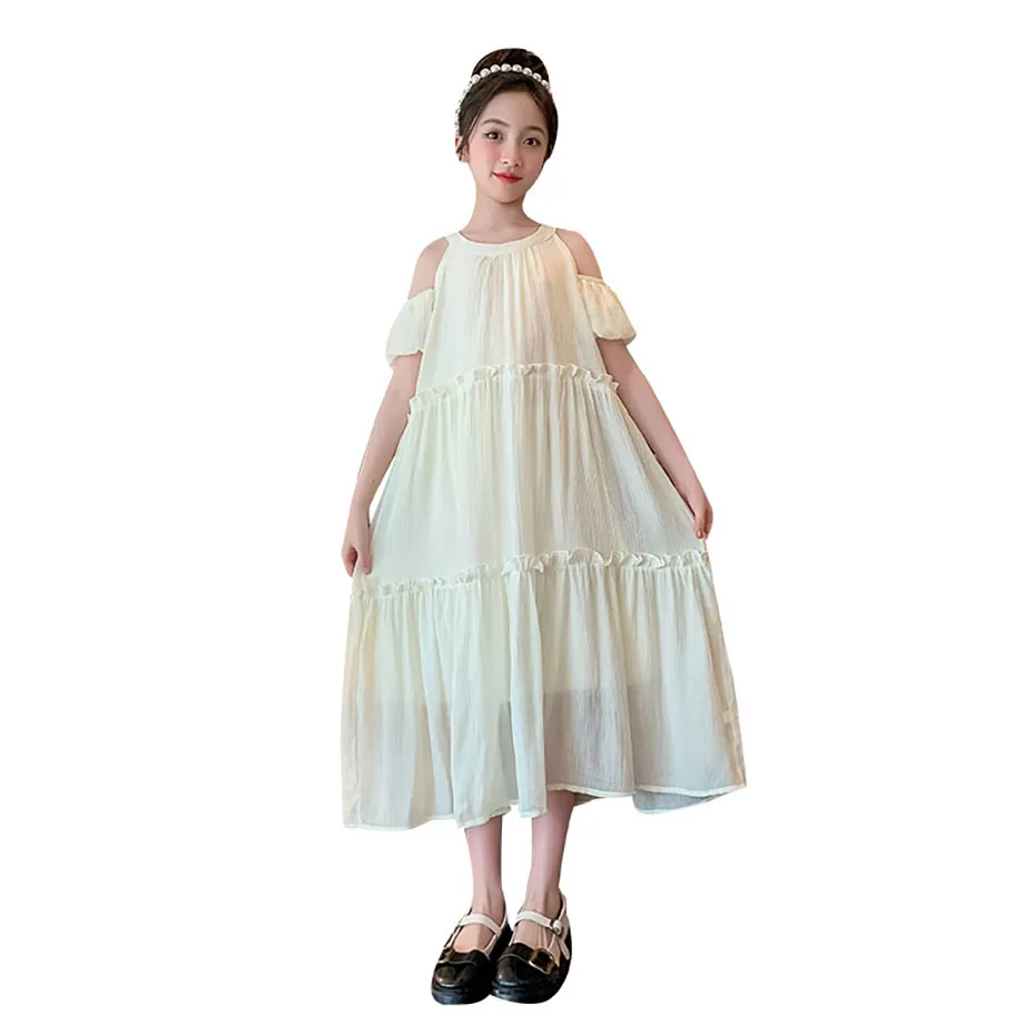 Dresses-For-Girls-Solid-Color-Girls-Summer-Dress-Off-Shoulder-Child ...
