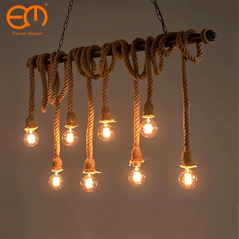 1/2/3/4/5 Head Vintage Hemp Rope Pendant Light Retro Loft Industrial ...