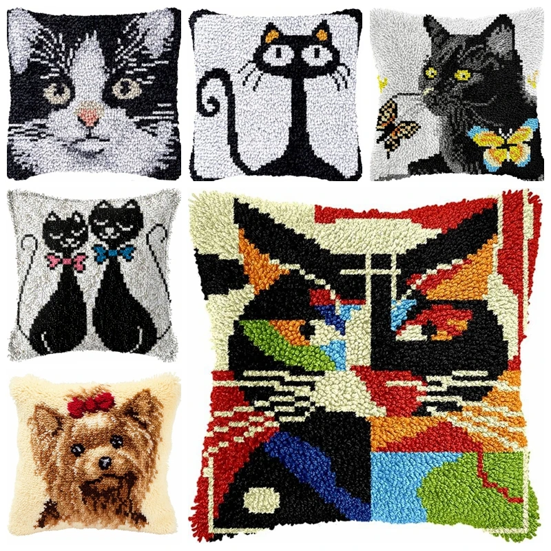 Cartoon Cat Latch Hook Embroidery Cushion Pillows Knot Pillow Package ...