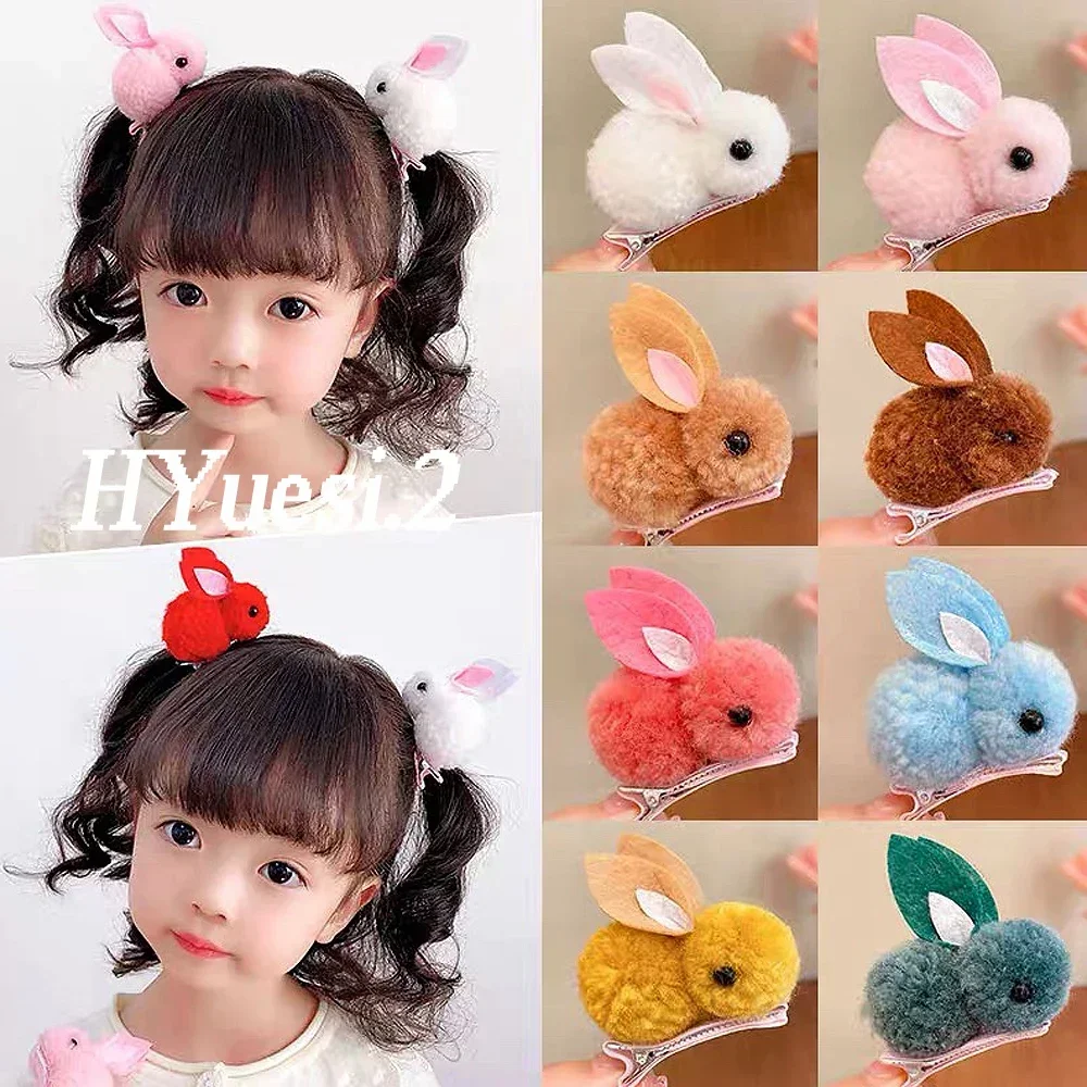 Cute 3D Plush Bunny Hair Clip Sweet Winter Mini Stuffed Rabbit Ear ...