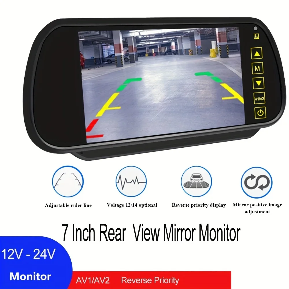 7In Car LCD Mirror Monitor Vehicle Parking Screen 2 AV Input Auto ...