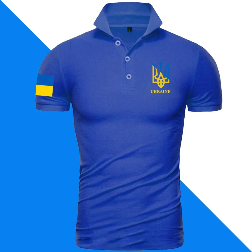 Novelty Ukraine Flag Color Trident Patriotic Polo Shirt Men Casual T ...
