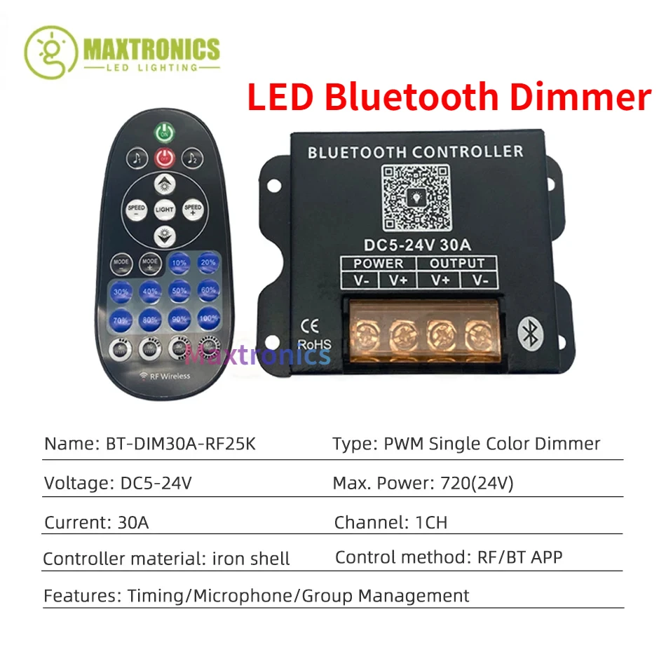 DC5-24V-Smart-LED-Bluetooth-Controller-30A-Dimmer-con-telecomando ...