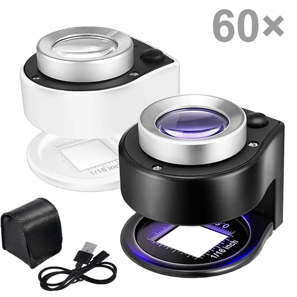 USB-Charging-Magnifying-Glass-60x-Optical-Glass-Lens-Magnifier-6-LED-UV ...