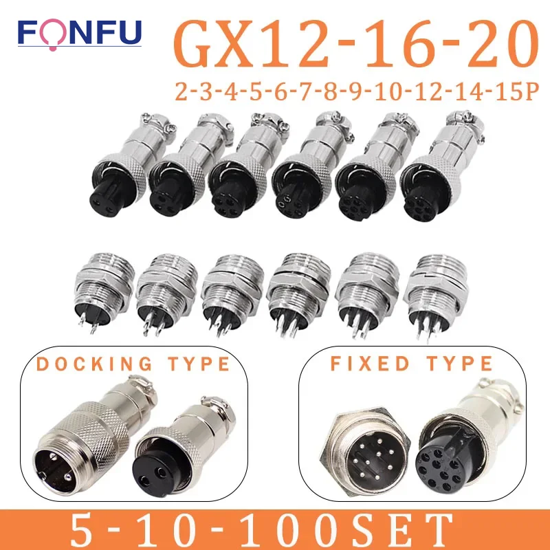 5/10Set GX12 GX16 GX20 2/3/4/5/6/7/8/9/10/12/14/15 Pin Male Female ...