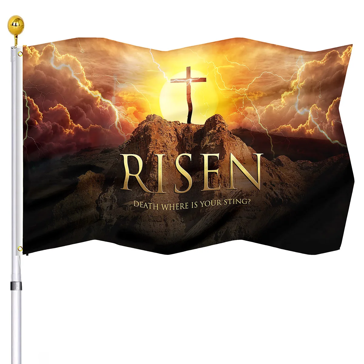 Jesus-Cross-Easter-Flag-He-Is-Risen-Christ-Faith-God-Decor-Double ...