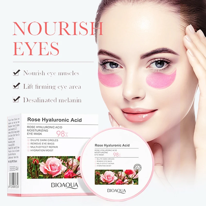 60pcs BIOAQUA Rose Hyaluronic Acid Eye Mask Anti Dark Circles Eye Bags ...
