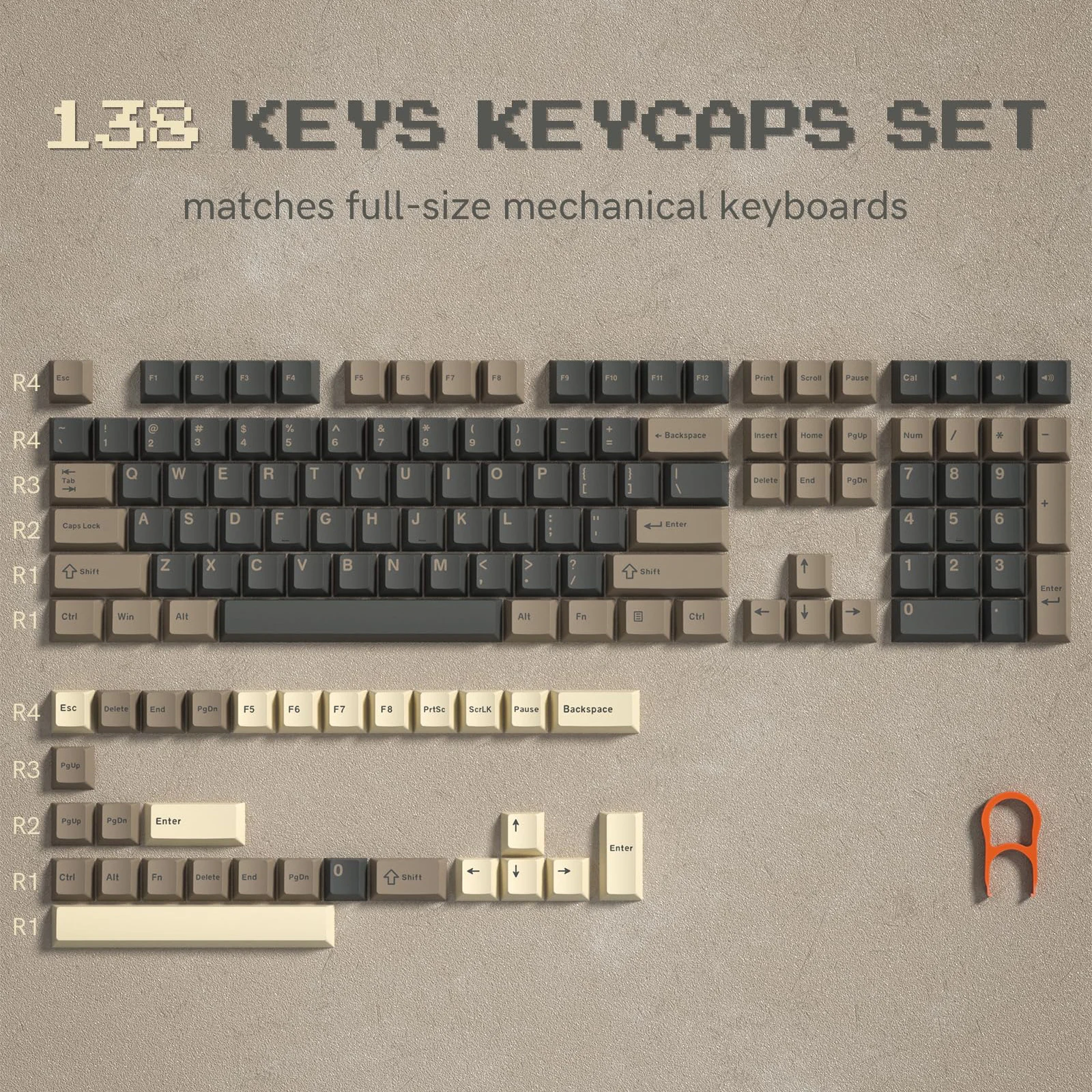 138 Keys Retro Brown Gray Keycaps Custom PBT Doubleshot Keycaps Cherry ...