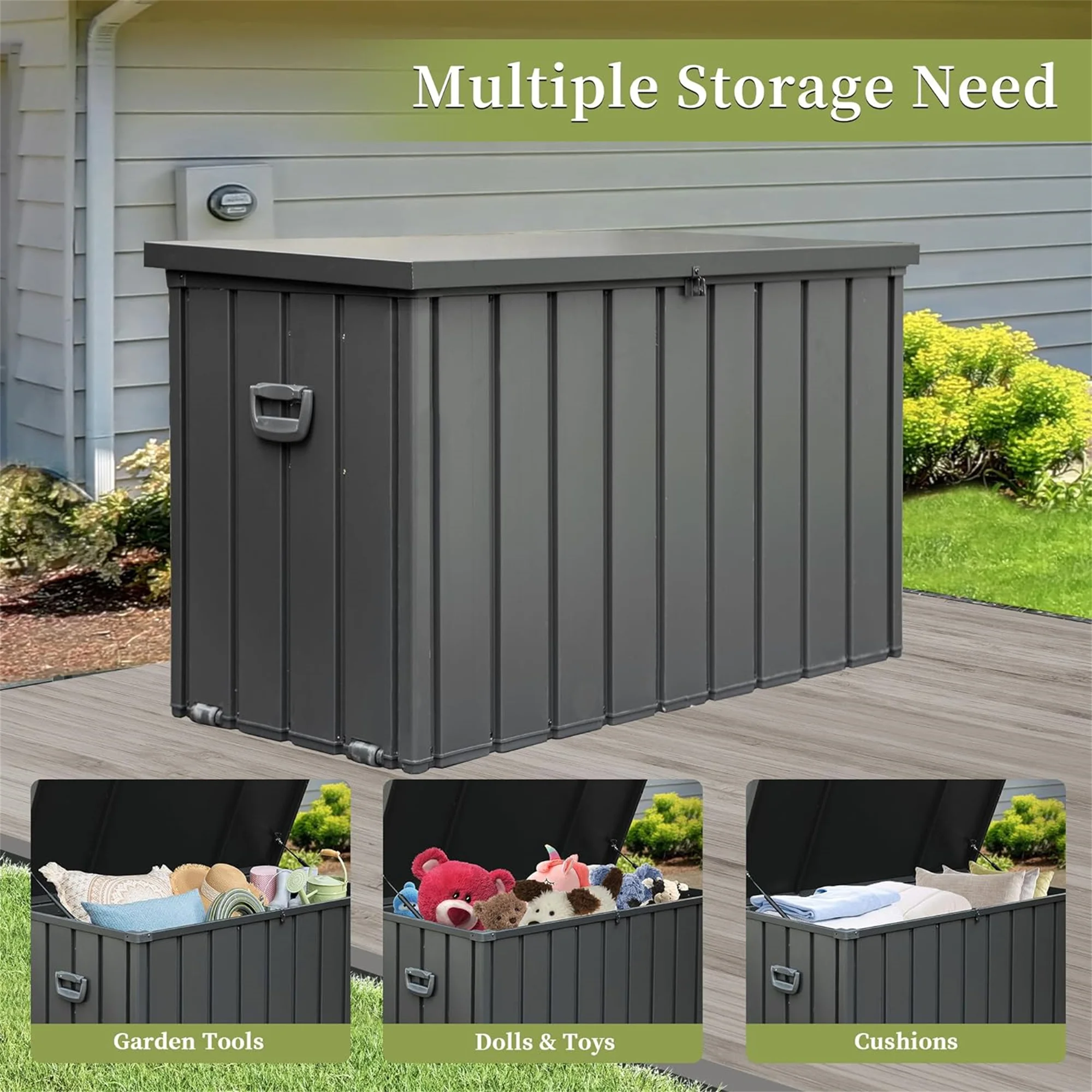 200 Gallon Steel Deck Box Lockable Large Storage Container Waterproof ...
