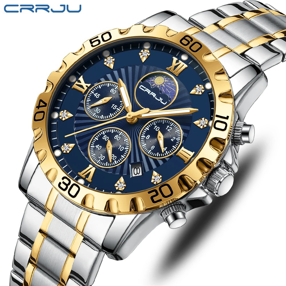 CRRJU-Men-Watch-Big-Dial-Watches-for-Men-Stainless-Steel-Watch-with ...