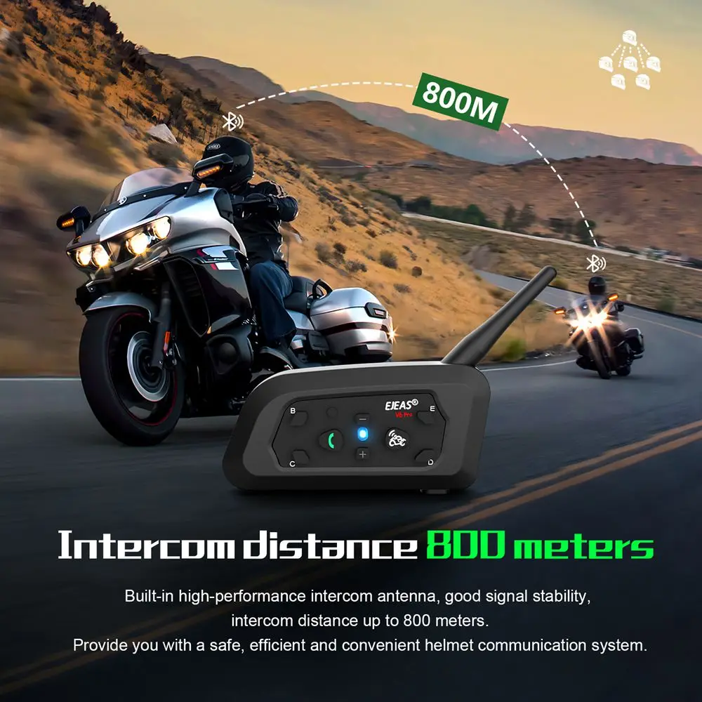 V6 PRO +/PLUS Bluetooth Motorcycle Helmet Intercom Headset with 800M BT ...