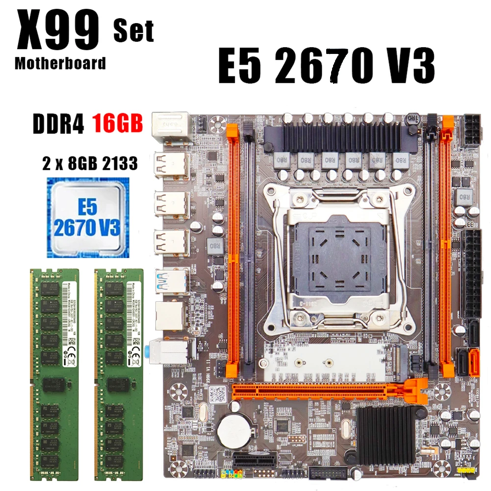 마더보드 세트, X99, LGA 2011 3, 인텔 E5 2670 V3 용, CPU 16GB, ECC 서버 램 메모리, M.2 ...