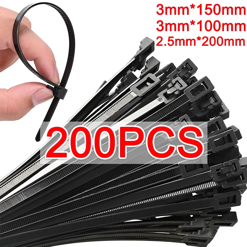 200/100PCS Self-locking Cord Ties Straps Fastening Loop Multi-Purpose Nylon Cable Ties ...