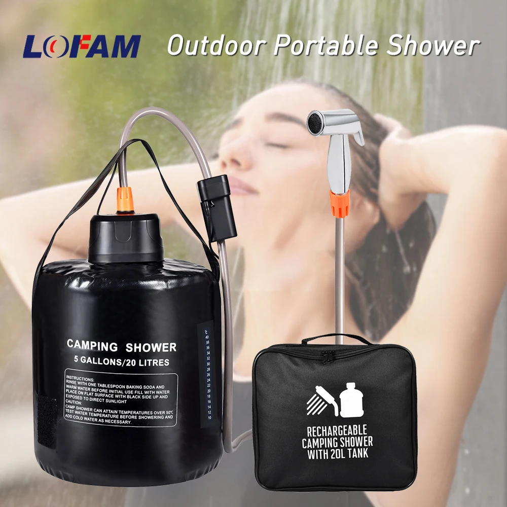 Portable Camping Shower Kit with 20L Solar Heating Bag Rechargeable ...
