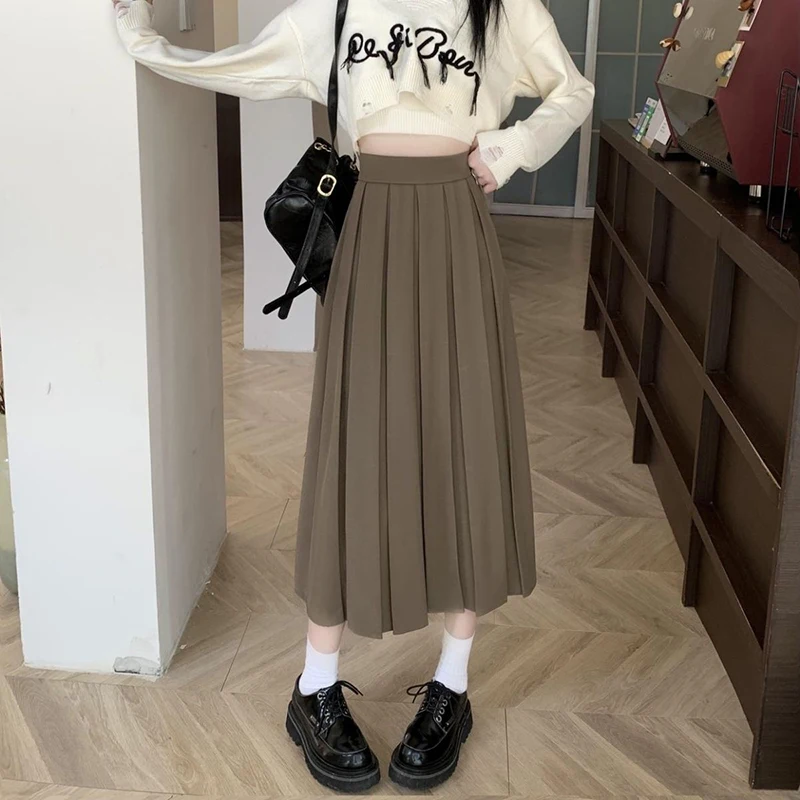 Terno-feminino-coreano-com-saia-plissada-saia-longa-com-el-stico-na ...